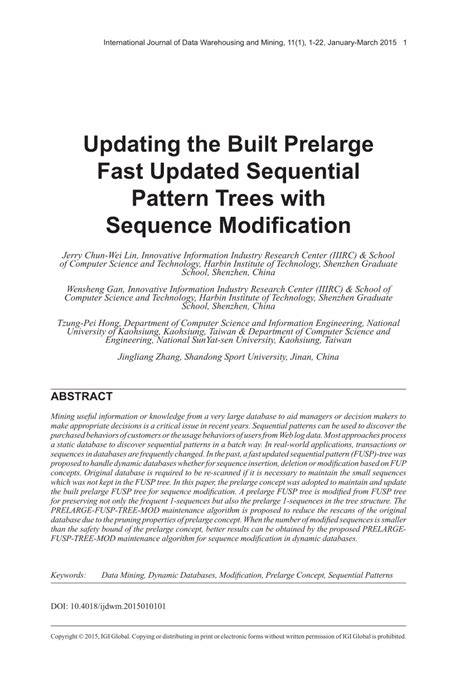 Pdf Updating The Built Prelarge Fast Updated Sequential Pattern Trees