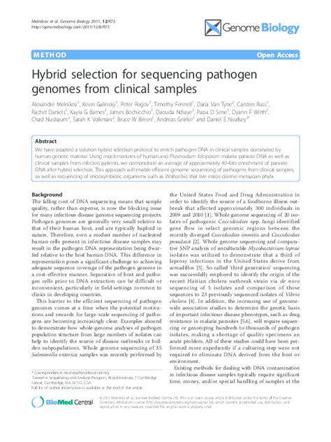 Pdf Hybrid Selection For Sequencing Pathogen Genomes From Clinical