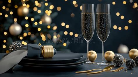 Elegant Dinner Setting With Champagne Glasses Stock Illustration