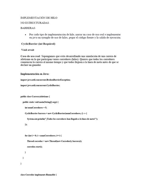 Implementacion De Hilos Barreras Pdf Java Lenguaje De