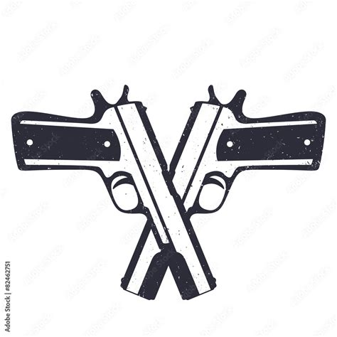 Crossed Classic Pistols With Grunge Texture Vector Eps Stock Vector