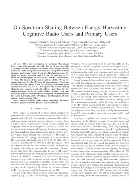 Pdf On Spectrum Sharing Between Energy Harvesting Cognitive Radio Users And Primary Users