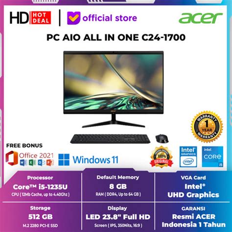 Promo ACER PC AIO ALL IN ONE C24 1700 CORE I5 1235U 8GB 512GB W11 OHS TETAP 8GB Cicil 0 3x