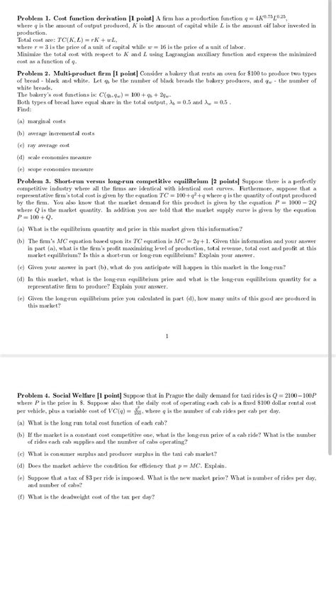 Solved Problem 1 Cost Function Derivation 1 Point A Firm