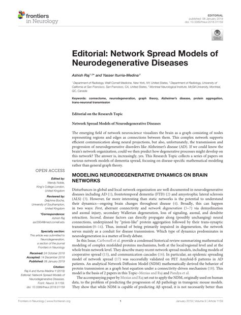 Pdf Editorial Network Spread Models Of Neurodegenerative Diseases