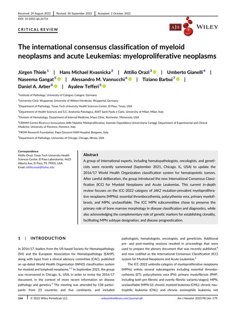 The International Consensus Classification Of Myeloid Neoplasms And