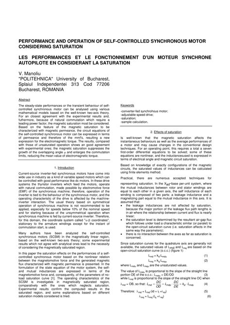 Pdf Performance And Operation Of Self Controlled Synchronous Motor