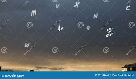 Animation Of Falling Letters Over Landcape Stock Footage Video Of