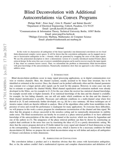 Pdf Blind Deconvolution With Additional Autocorrelations Via Convex Programs