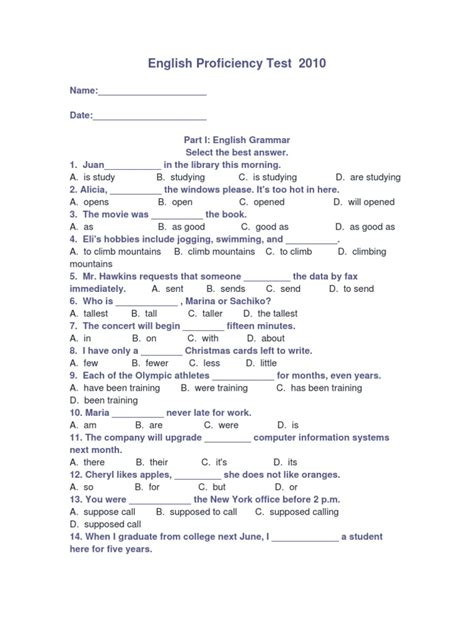 English Proficiency Test 2010 Leisure Entertainment General