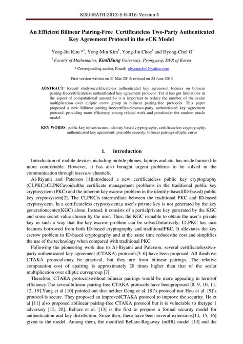 Pdf An Efficient Bilinear Pairing Free Certificateless Two Party