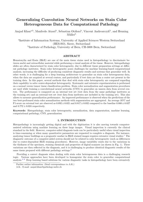 Pdf Generalizing Convolution Neural Networks On Stain Color Heterogeneous Data For