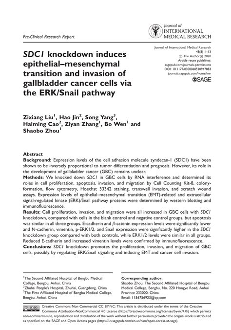 Pdf Sdc1 Knockdown Induces Epithelialmesenchymal Transition And