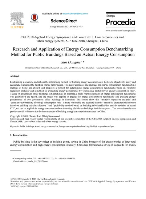Pdf Research And Application Of Energy Consumption Benchmarking Method For Public Buildings