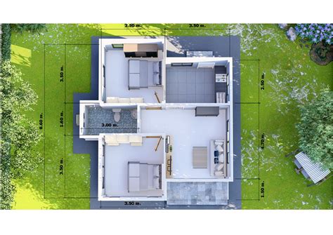 แบบบ้านโมเดิร์นสวยขนาดเล็ก 2 ห้องนอน 1 ห้องครัว พื้นที่ใช้สอย 5437
