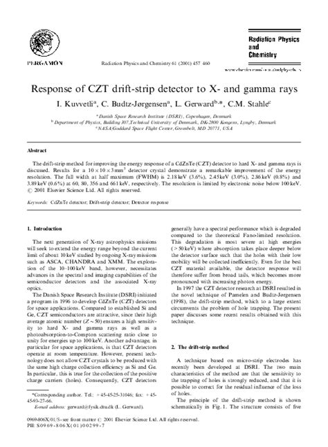 Pdf Response Of Czt Drift Strip Detector To X And Gamma Rays