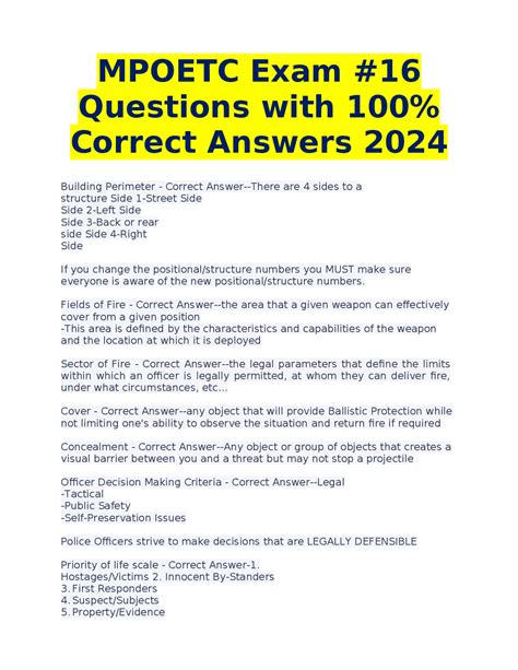 Mpoetc Exam 16 Questions With 100 Correct Answers 2024 Exams Advanced Education Docsity