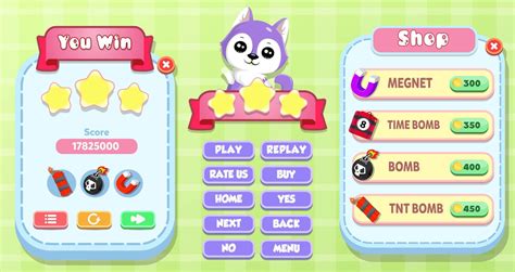 casual game ui menu popups with buttons and game assets 4249361 vector