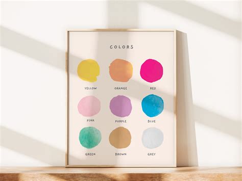 Learn Basic Colors Educational Poster Pastel Watercolor Montessori