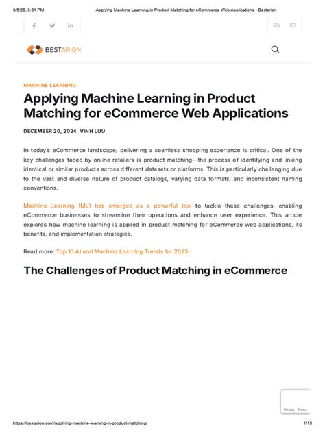 Applying Machine Learning In Product Matching For Ecommerce Web Applications Bestarion Pdf