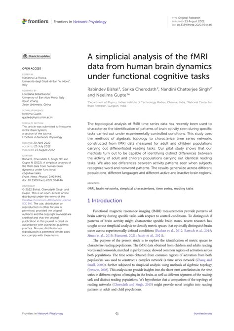 PDF A Simplicial Analysis Of The FMRI Data From Human Brain Dynamics Under Functional