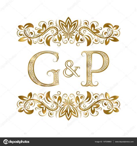 G And P Vintage Initials Logo Symbol The Letters Are Surrounded By Ornamental Elements Wedding