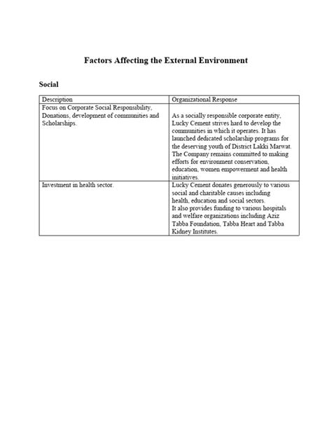 Factors Affecting The External Environment Pdf Policy Cement