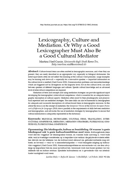 Lexicography Culture And Mediation Or Why A Good L Pdf Lexicography