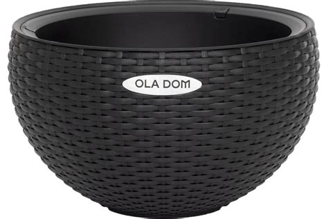 Кашпо Ola Dom пластик круглое RATTAN 5л антрацит подвесное с цепью ...
