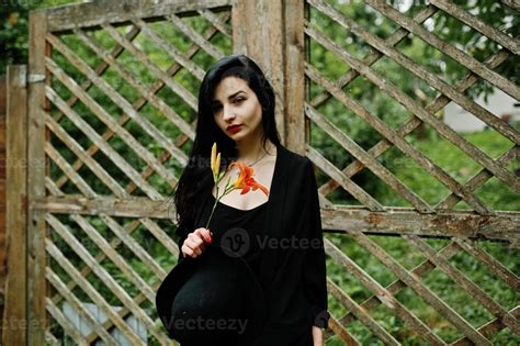 Sensual Girl All In Black Red Lips And Hat Goth Dramatic Woman