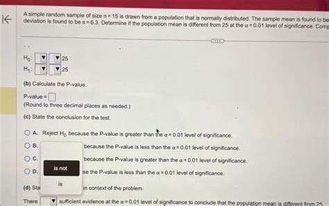 Solved A Simple Random Sample Of Size N15 Is Drawn From A