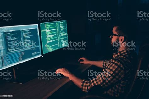 Close Up Side Profile Photo Handsome He Him His Guy Coder Typing Keyboard Development Outsource