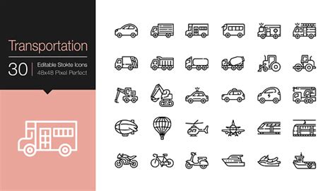 교통 아이콘입니다 현대적인 라인 디자인 프리젠 테이션 그래픽 디자인 모바일 응용 프로그램 또는 Ui입니다 편집 가능한 스트로크 교통수단에 대한 스톡 벡터 아트 및 기타
