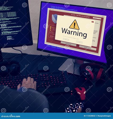 Computer With Warning Pop Up Sign Window Stock Photo Image Of Fraud