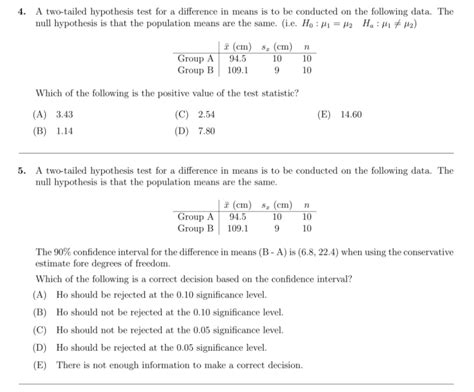 Solved A Two Tailed Hypothesis Test For A Difference In Chegg