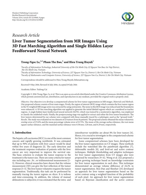 PDF Liver Tumor Segmentation From MR Images Using 3D Fast Marching