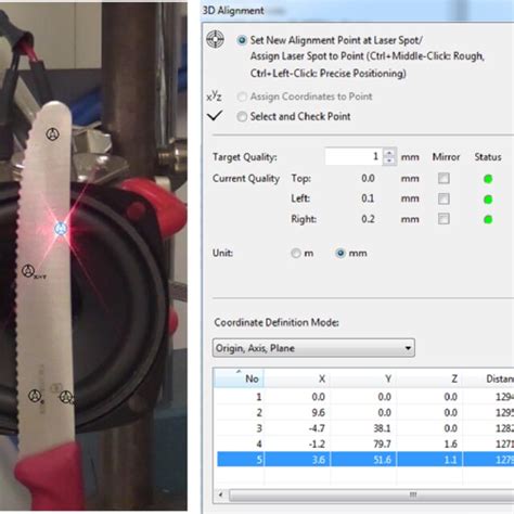 test object coordinate system and 3 sensors heads 3d alignment