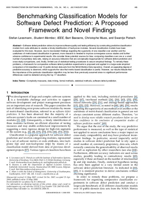 Pdf Benchmarking Classification Models For Software Defect Prediction