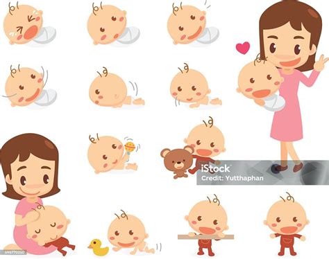 엄마와 아기 아기 발달 단계 아기에 대한 스톡 벡터 아트 및 기타 이미지 아기 어머니 성장 개념 Istock
