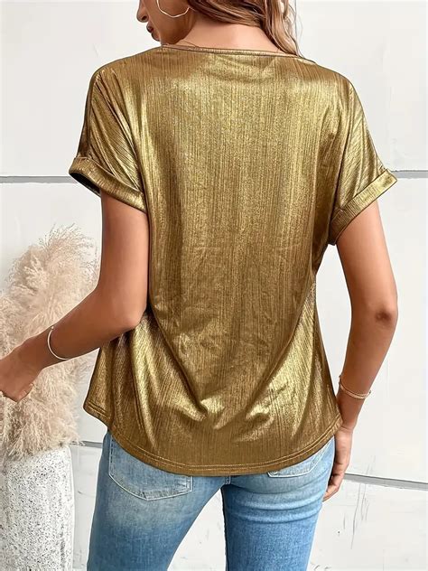 Solid Cowl Neck Loose T Shirt Casual Short Sleeve T Shirt Temu New