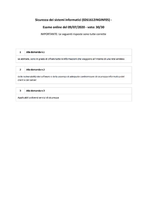 Esame Online Sicurezza Dei Sistemi Informatici Docsity