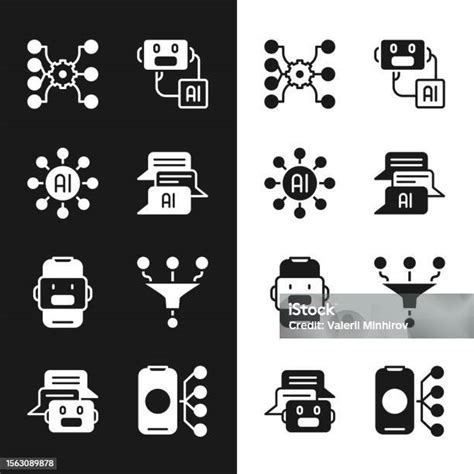 Set Chat Bot Neural Network Artificial Intelligence Robot Funnel Filter And Icon Vector Stock