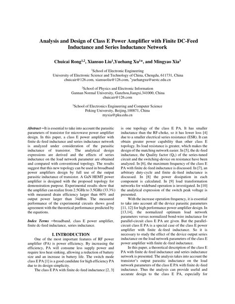 pdf analysis and design of class e power amplifier with finite dc feed