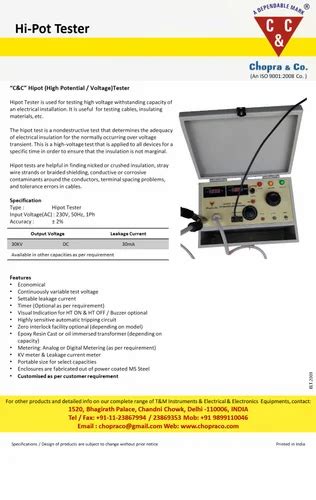 Hipot High Potential Voltage Tester At Best Price In New Delhi