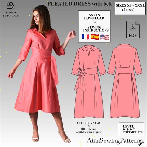 Cocktail Dress Sewing Pattern Classic Dress Sewing Pattern Pleated