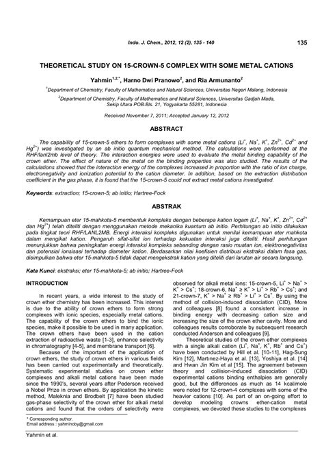 Pdf Theoretical Study On 15 Crown 5 Complex With Some Metal Cations