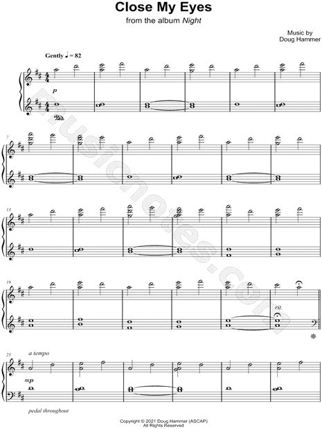 Doug Hammer Close My Eyes Sheet Music Piano Solo In D Major