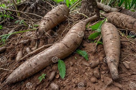 Close Up Image Of A Bunch Of Cassava On The Ground Farmers Harvest