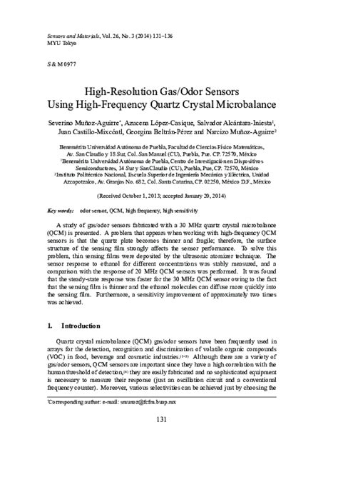 Pdf High Resolution Gasodor Sensors Using High Frequency Quartz