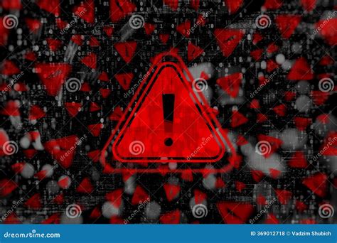 Cybersecurity Warning With Red Warning Symbol With Digital Glitch And